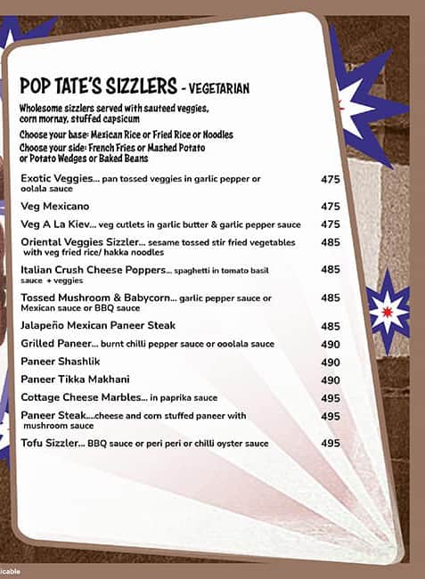 Menu at Pop Tate's Orion Mall Panvel, Navi Mumbai, Orion Mall