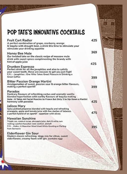 Menu at Pop Tate's Orion Mall Panvel, Navi Mumbai, Orion Mall