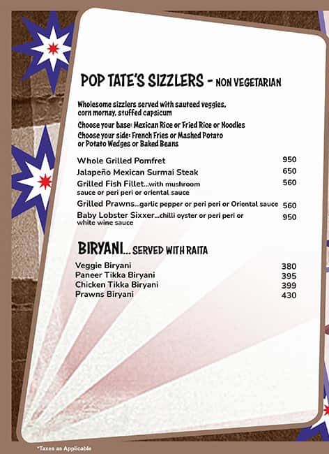 Menu at Pop Tate's Orion Mall Panvel, Navi Mumbai, Orion Mall