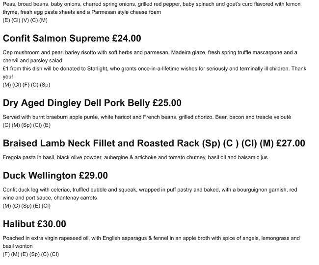 Menu at Babylon Restaurant, London, Kensington Roof Gardens