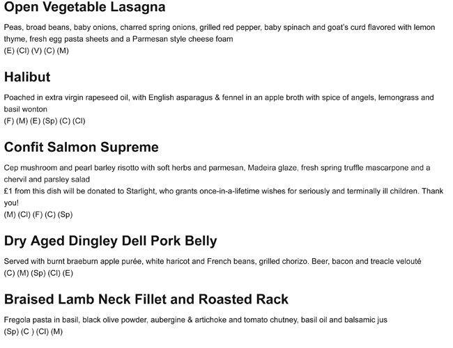 Menu at Babylon Restaurant, London, Kensington Roof Gardens