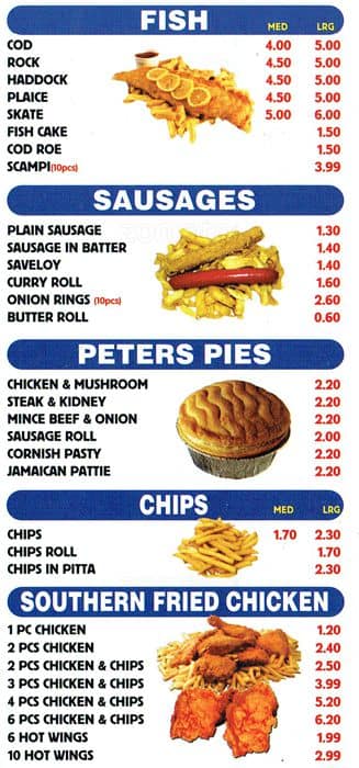 Menu at Royal Fish restaurant, Dagenham, 446 Hedgemans Rd