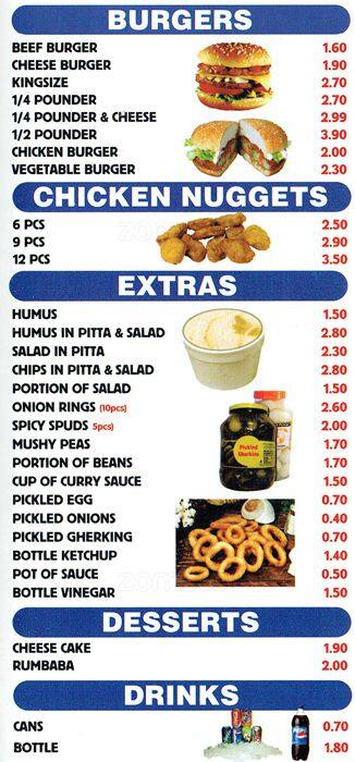 Menu at Royal Fish restaurant, Dagenham, 446 Hedgemans Rd