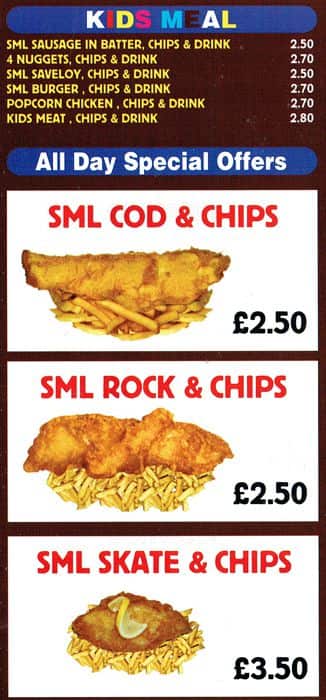 Menu at Royal Fish restaurant, Dagenham, 446 Hedgemans Rd