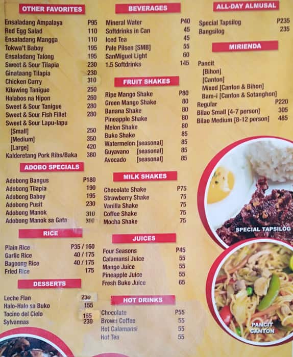 Menu at Bulalo Point restaurant, Laurel, Aguinaldo Highway