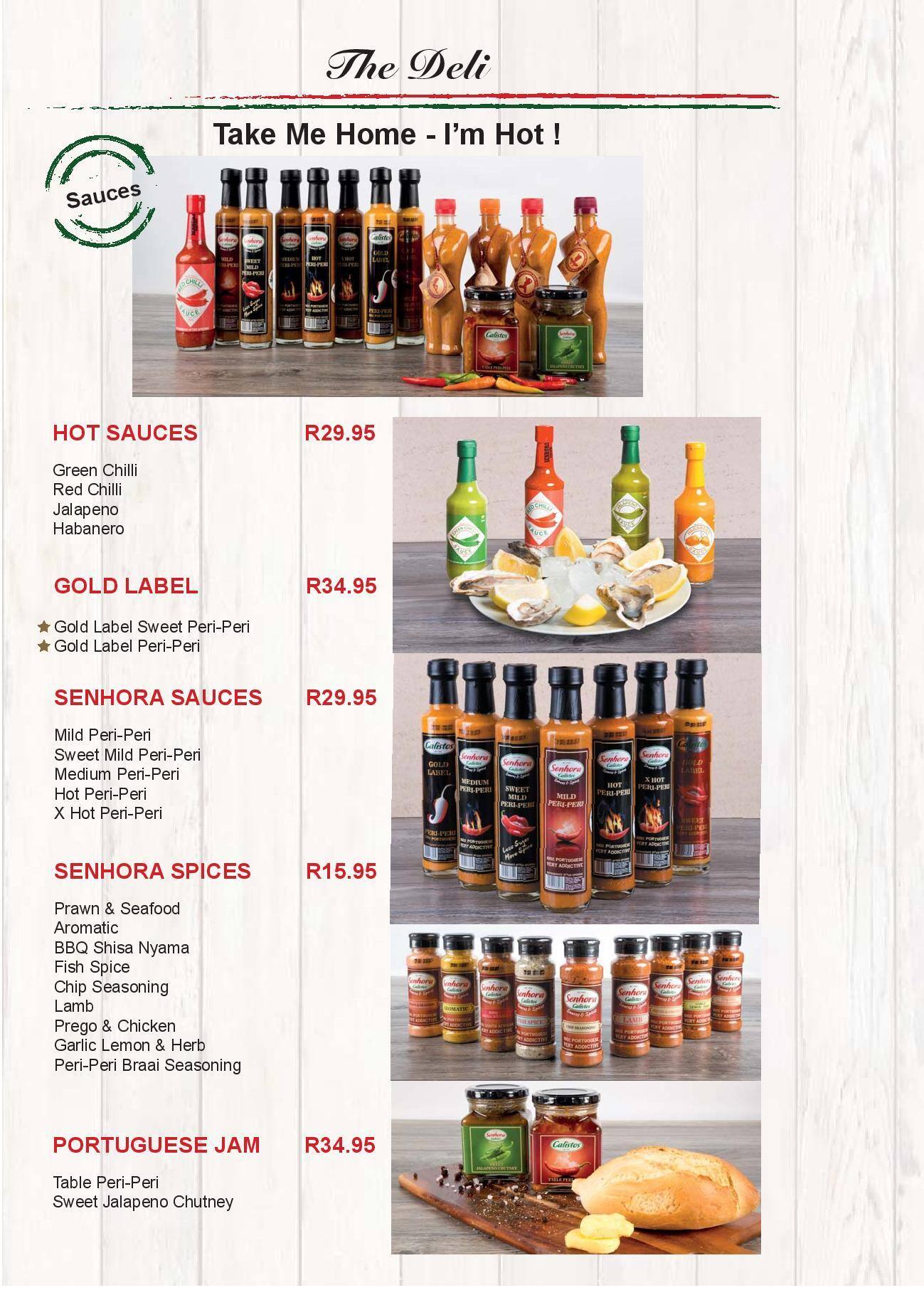 Menu at Calisto's Portuguese Restaurant Rosebank, Johannesburg