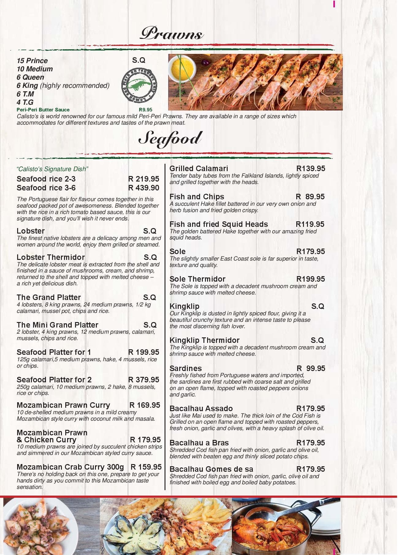 Menu at Calisto's Portuguese Restaurant Rosebank, Johannesburg