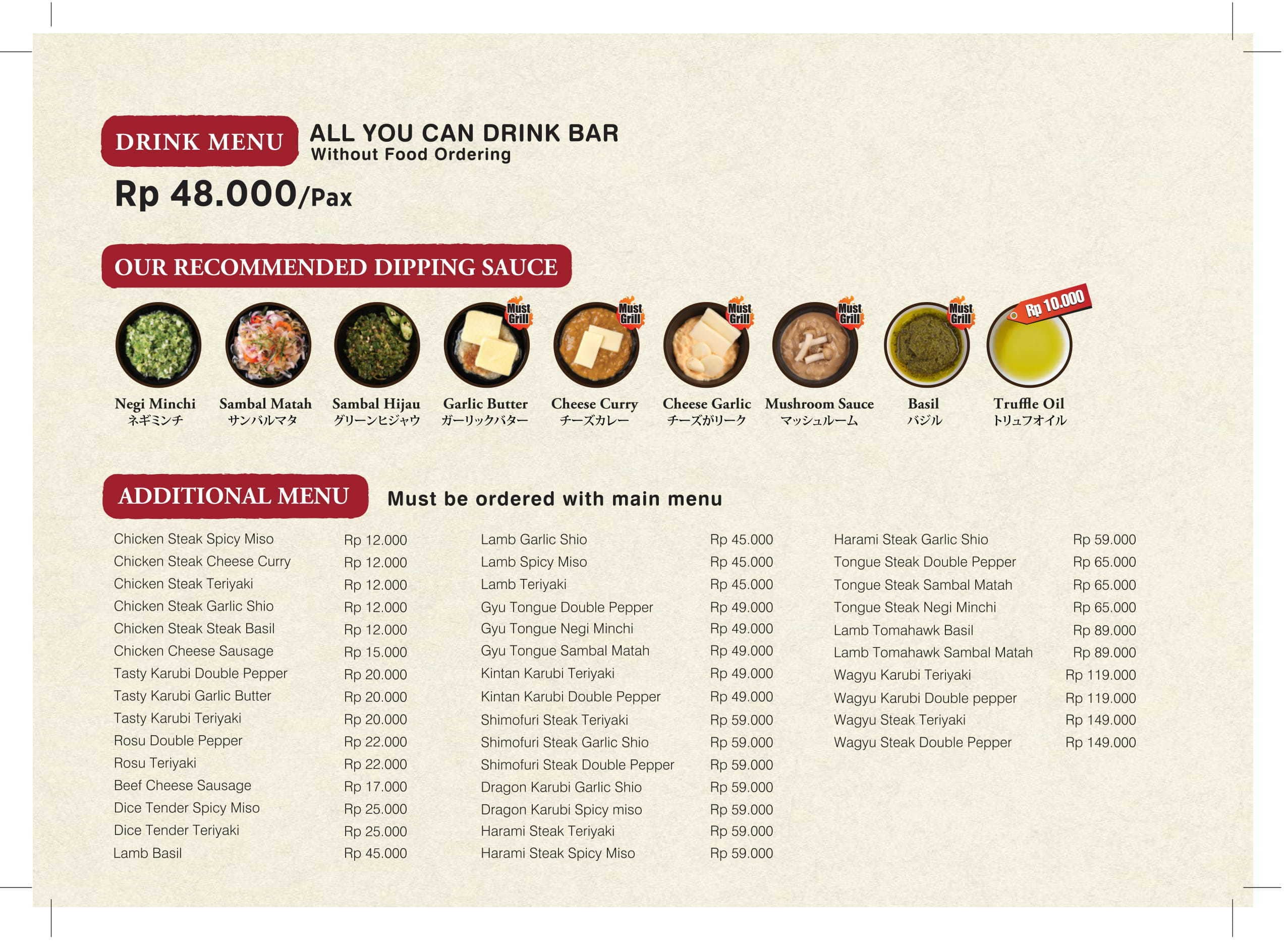 Menu at Shaburi restaurant, West Pakulonan