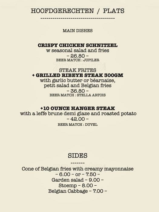 Menu at Belgian Beer Cafe Torenhof, Christchurch, 20 Durham St S