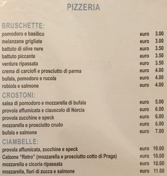 Speisekarte von Retro restaurant, ROM