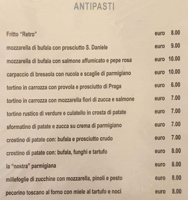 Menu da Maniero ristorante, Roma, Via Enrico dal Pozzo