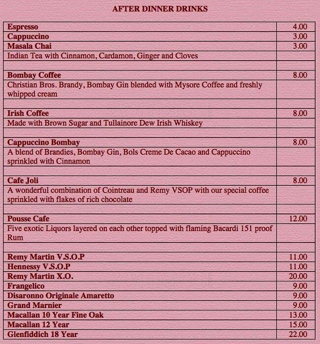 Menu at Gaylord restaurant, San Francisco, 1 Clay St