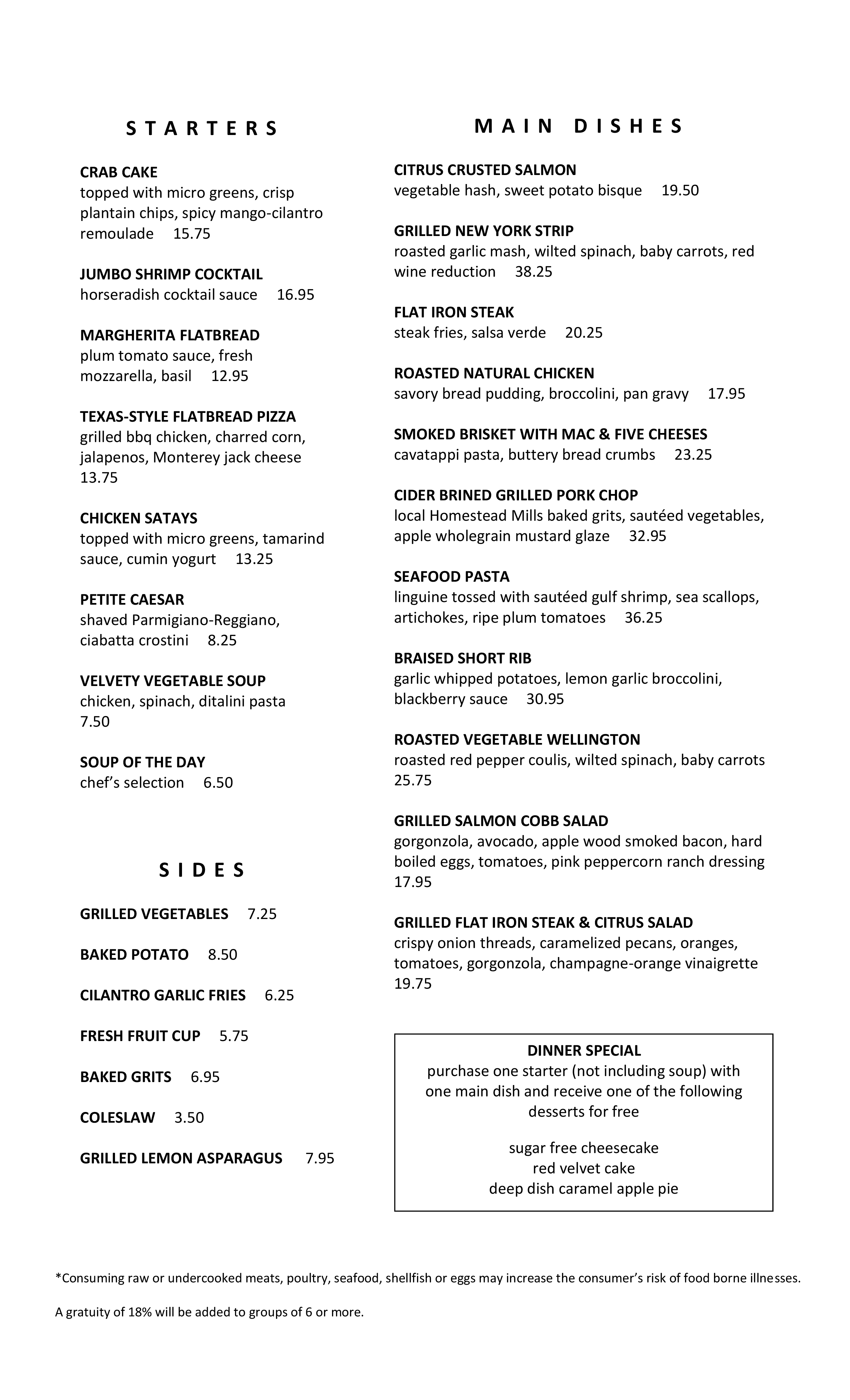 Menu at Promenade Grill restaurant, Houston