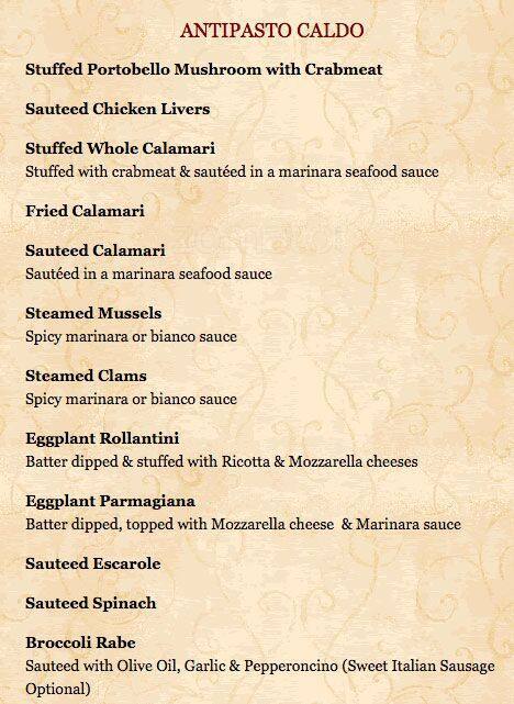 Menu at Dante & Luigi's restaurant, Philadelphia