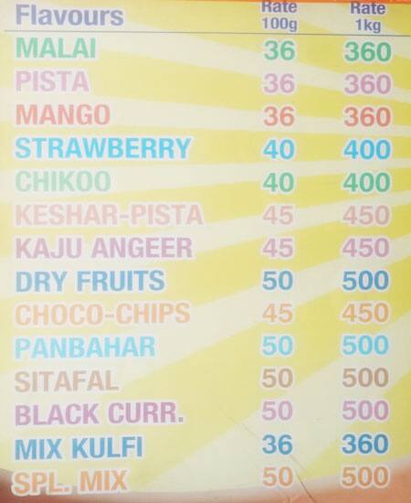 Menu at King Of Kulfi, Mumbai, 1