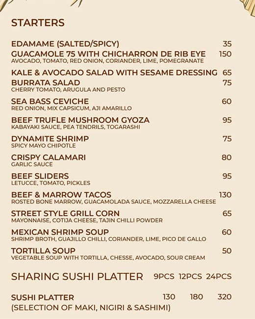 Menu of Cavo, Business Bay, Dubai