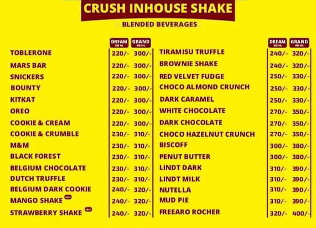 Menu of Crush Coffee, Gurukul, Ahmedabad