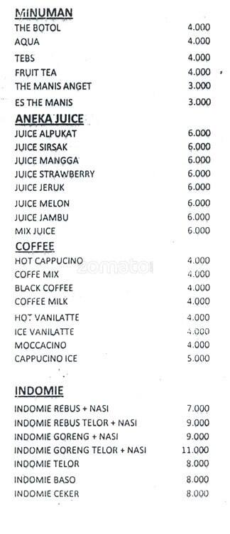 Menu at Naga Kuliner; restaurant, East Jakarta