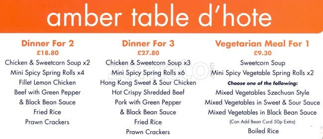 Menu at Amber restaurant, Glasgow, 130-132 Byres Rd