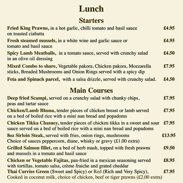 Menu at Fullarton Park pub & bar, Glasgow
