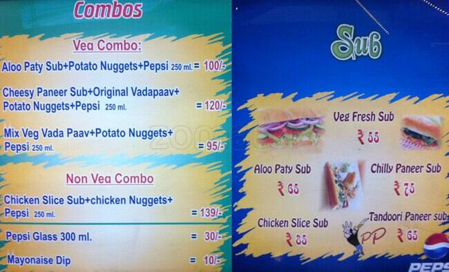 Menu at Peter Pan, Lucknow