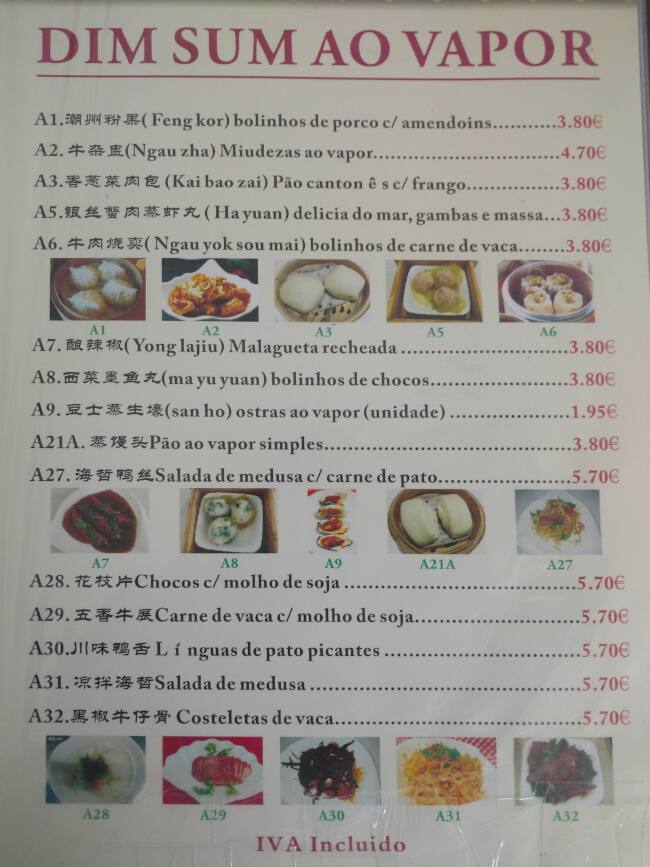 Menu at Dim Sum restaurant, Oeiras