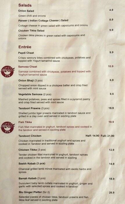 Menu at Blu Ginger restaurant, Castle Hill, 6-14 Castle St