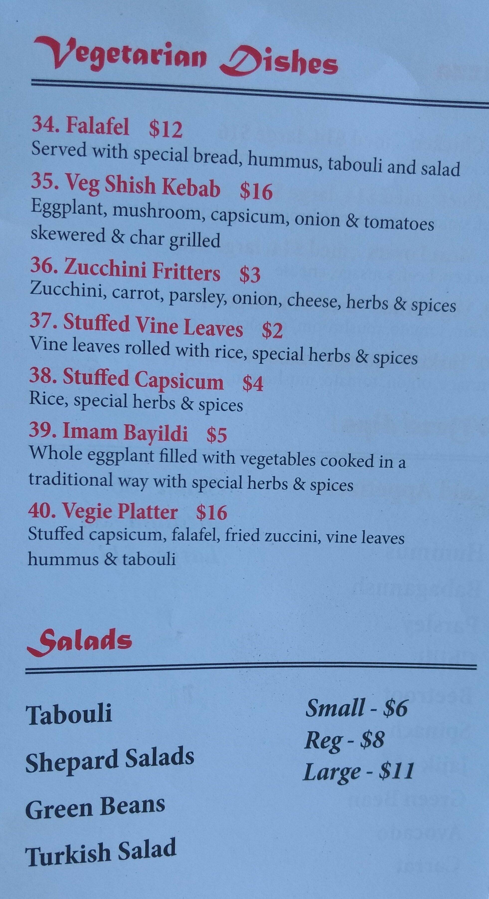 Menu at Princess Table restaurant, Maroubra