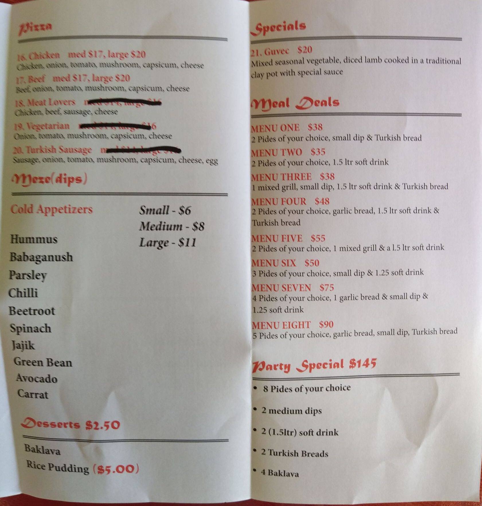 Menu at Princess Table restaurant, Maroubra