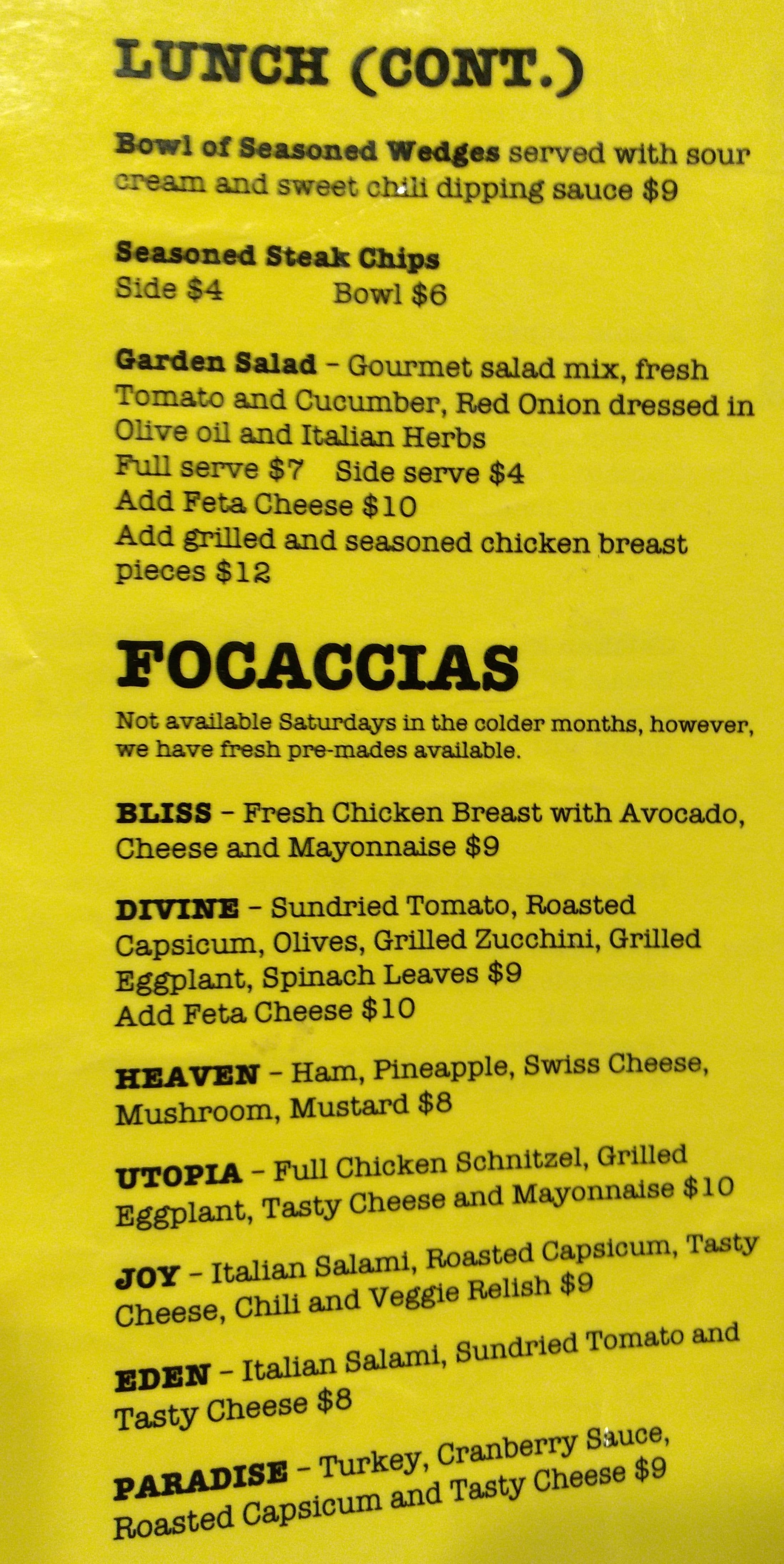 Menu at Salt n Pepa Cafe, Altona