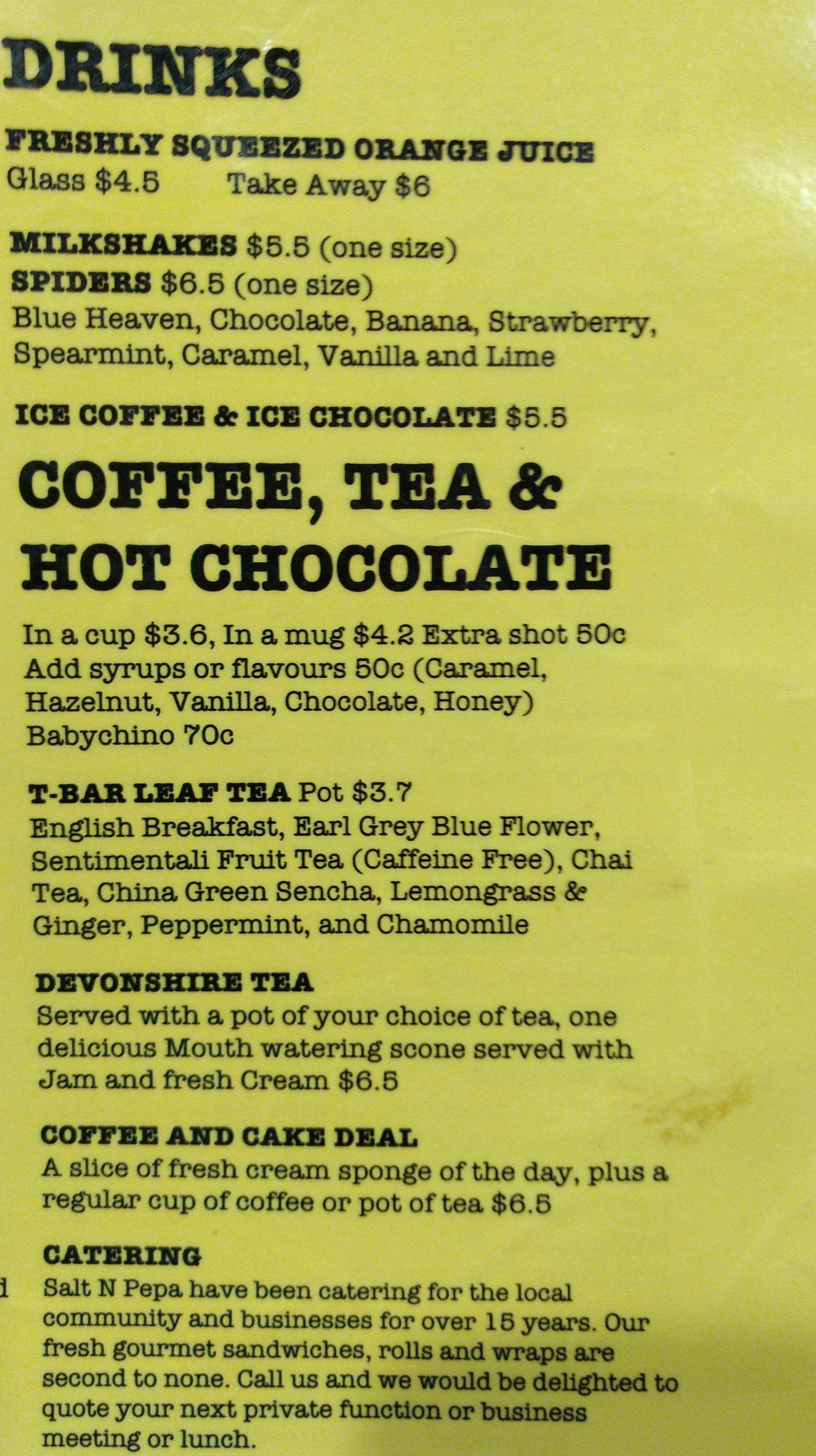 Menu at Salt n Pepa Cafe, Altona