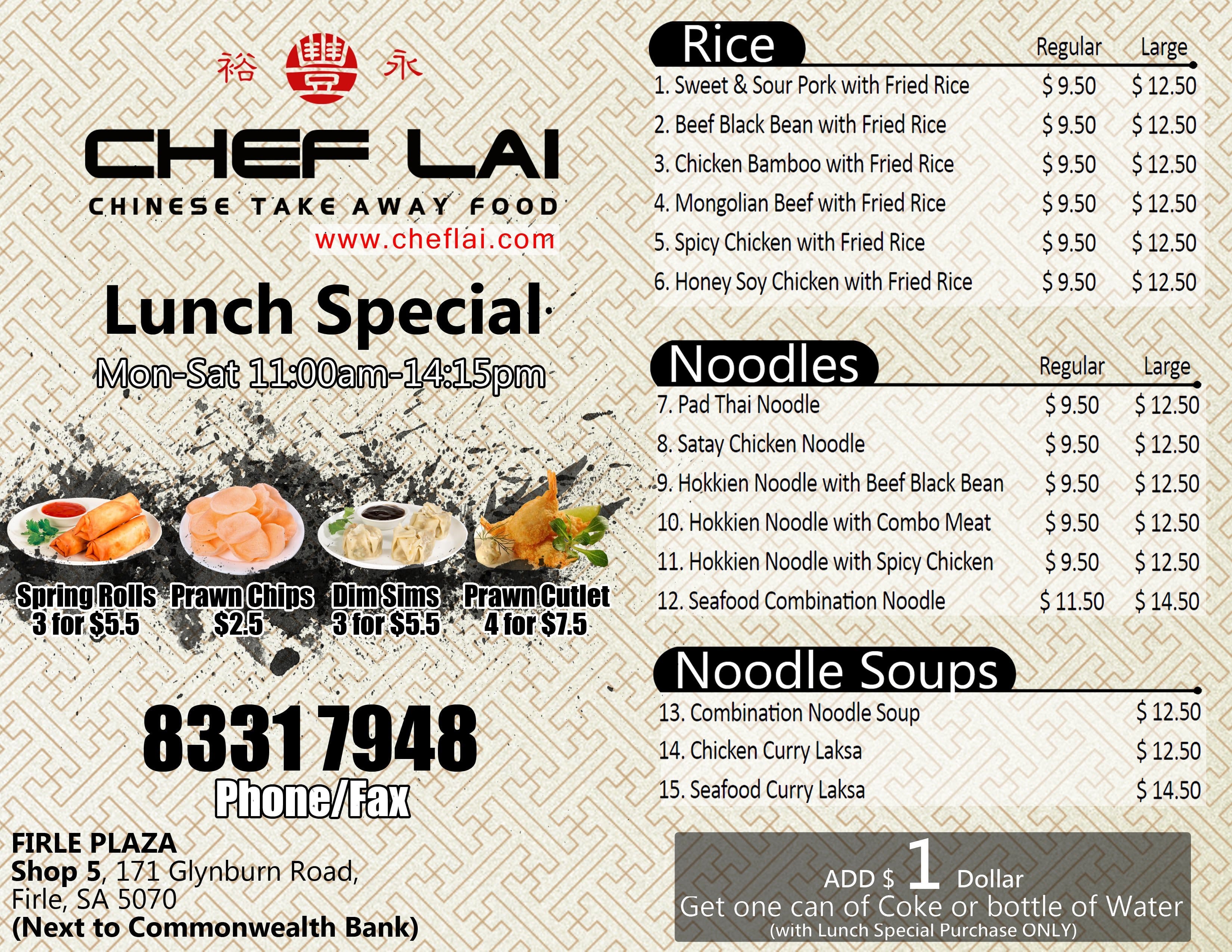 Menu at Chef Lai fast food, Firle