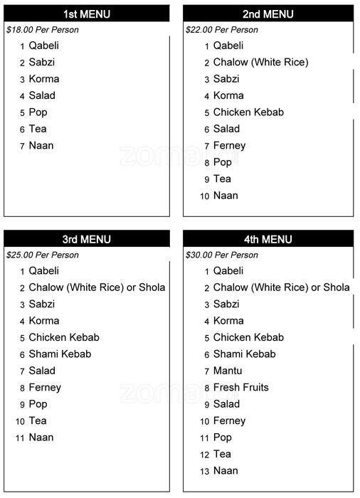 Menu at Afghan Chopan Restaurant, Surrey