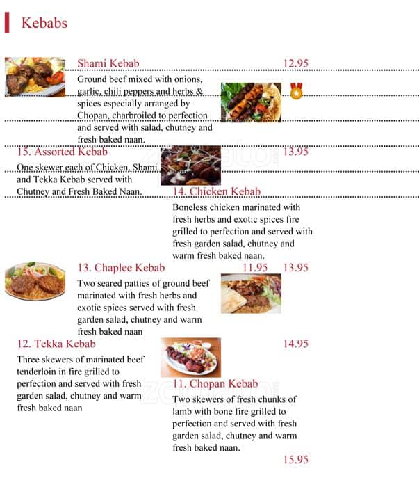 Menu at Afghan Chopan Restaurant, Surrey