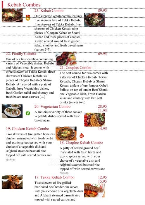 Menu at Afghan Chopan Restaurant, Surrey