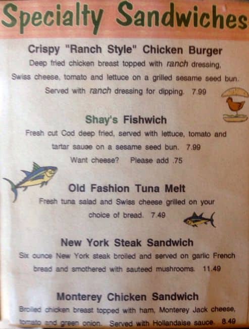 Menu at Shay's Restaurant, Shoreline
