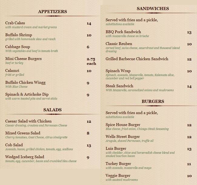 Menu at O’Briens Restaurant & Bar, Chicago, W Balmoral Ave