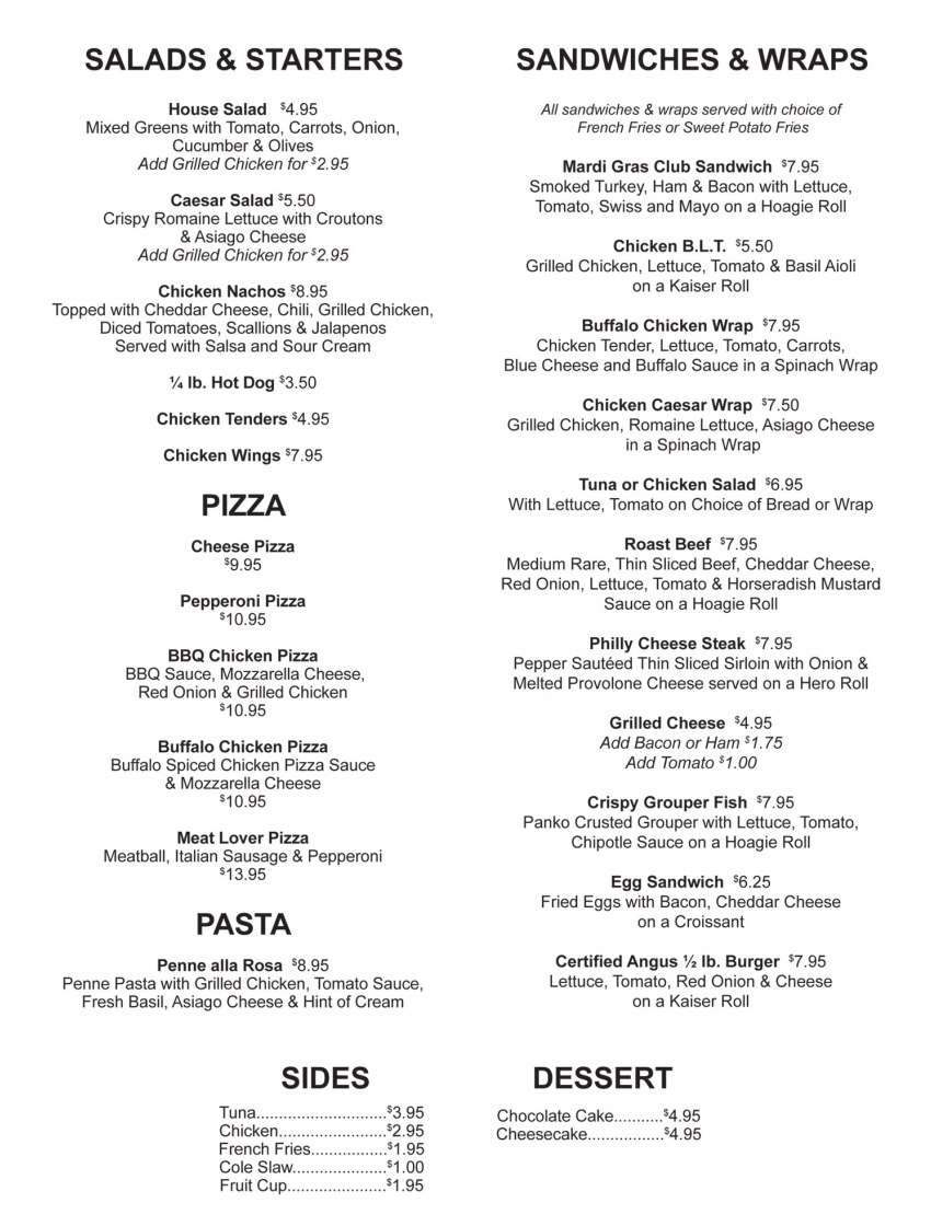 Menu at Bayou Bar, Hallandale Beach