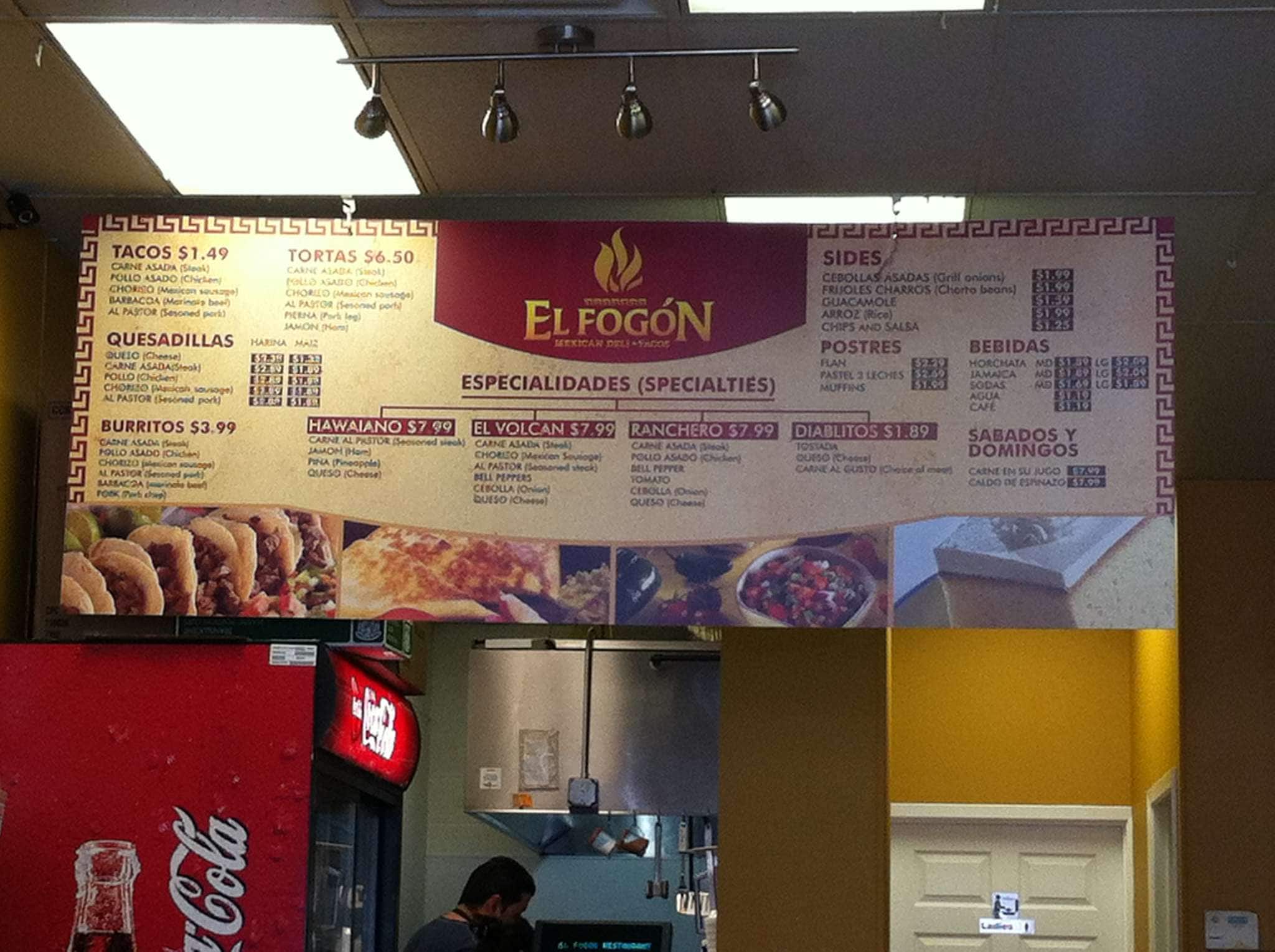 Menu at El Fogon fast food, Overland Park, Metcalf Ave