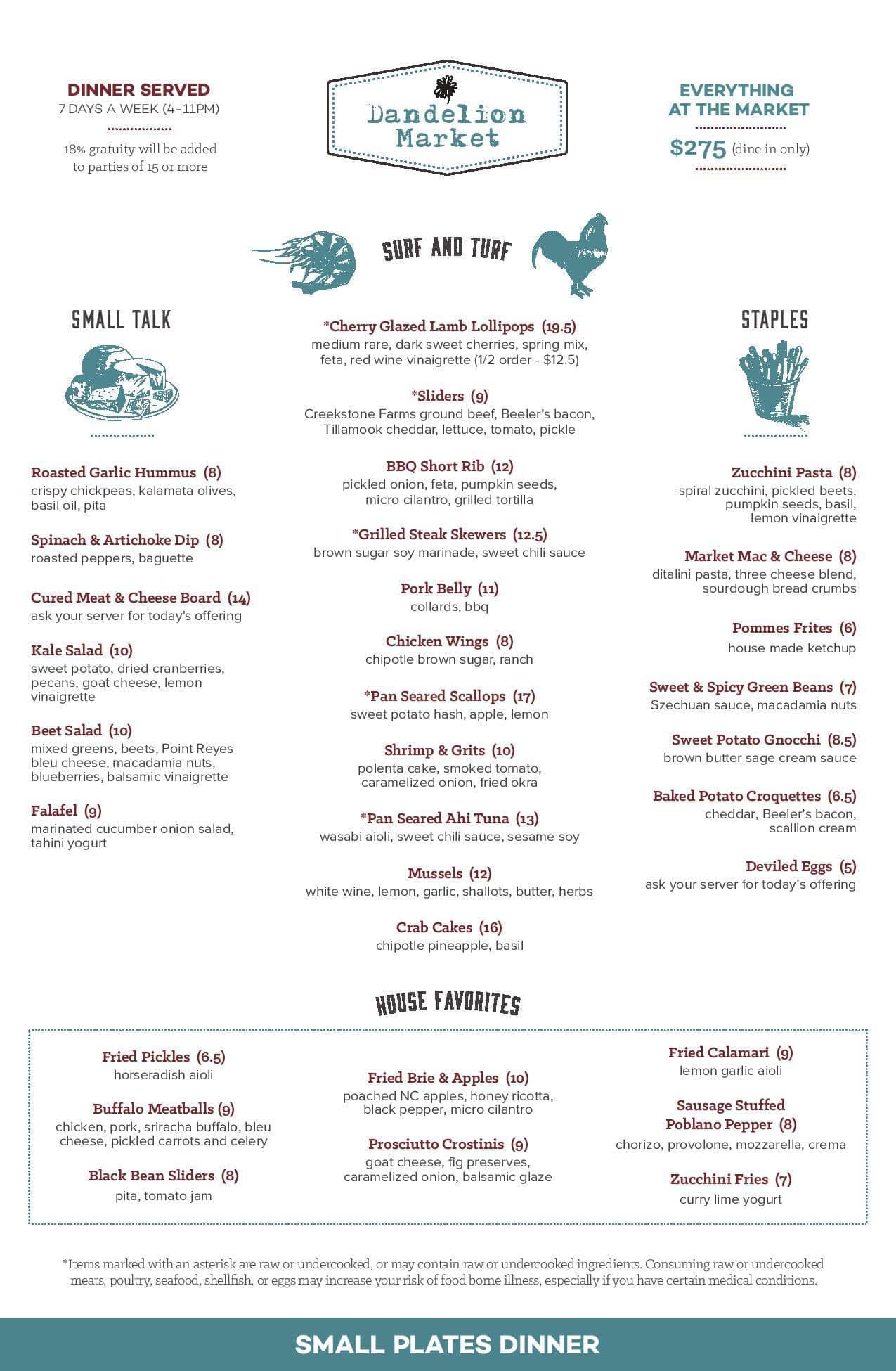 Menu at Dandelion Market pub & bar, Charlotte