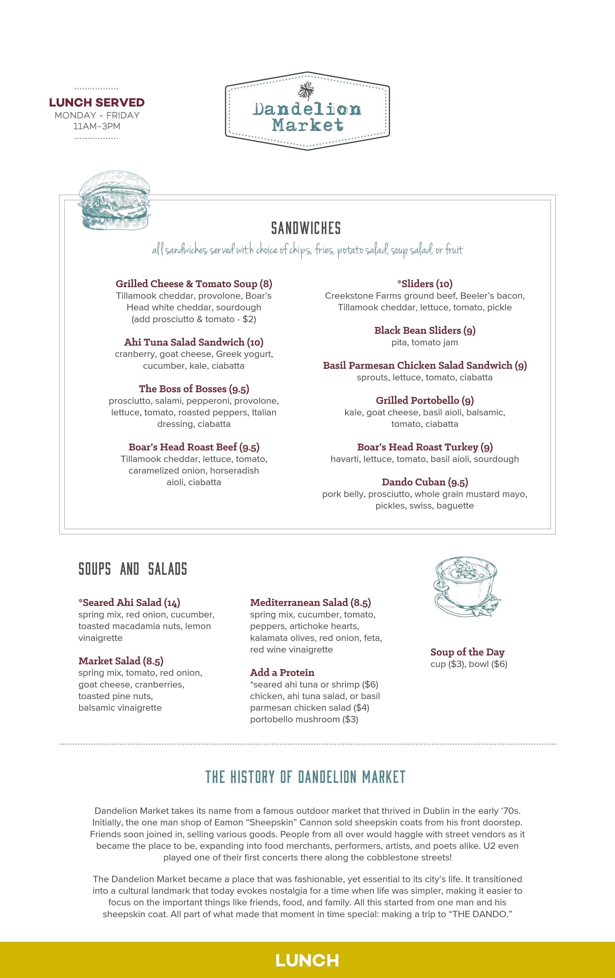 Menu at Dandelion Market pub & bar, Charlotte