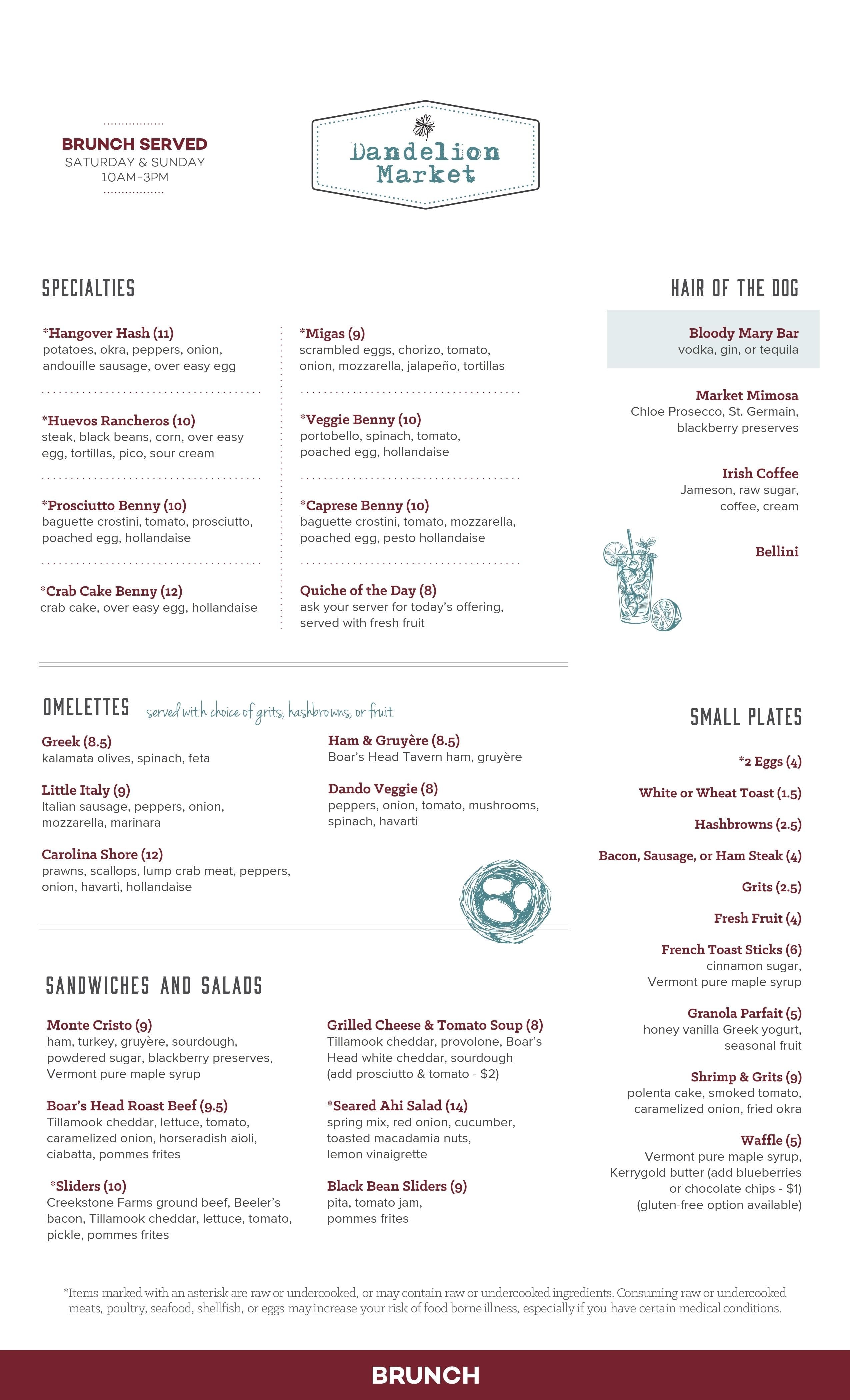 Menu at Dandelion Market pub & bar, Charlotte