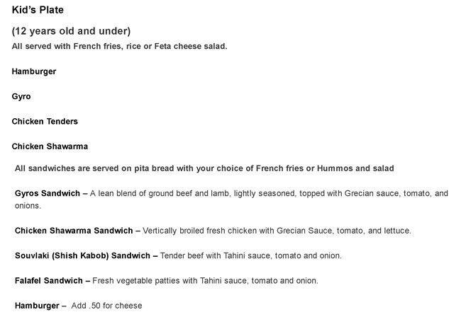 Menu at Albasha Greek & Lebanese restaurant, Baton Rouge, Citiplace Ct