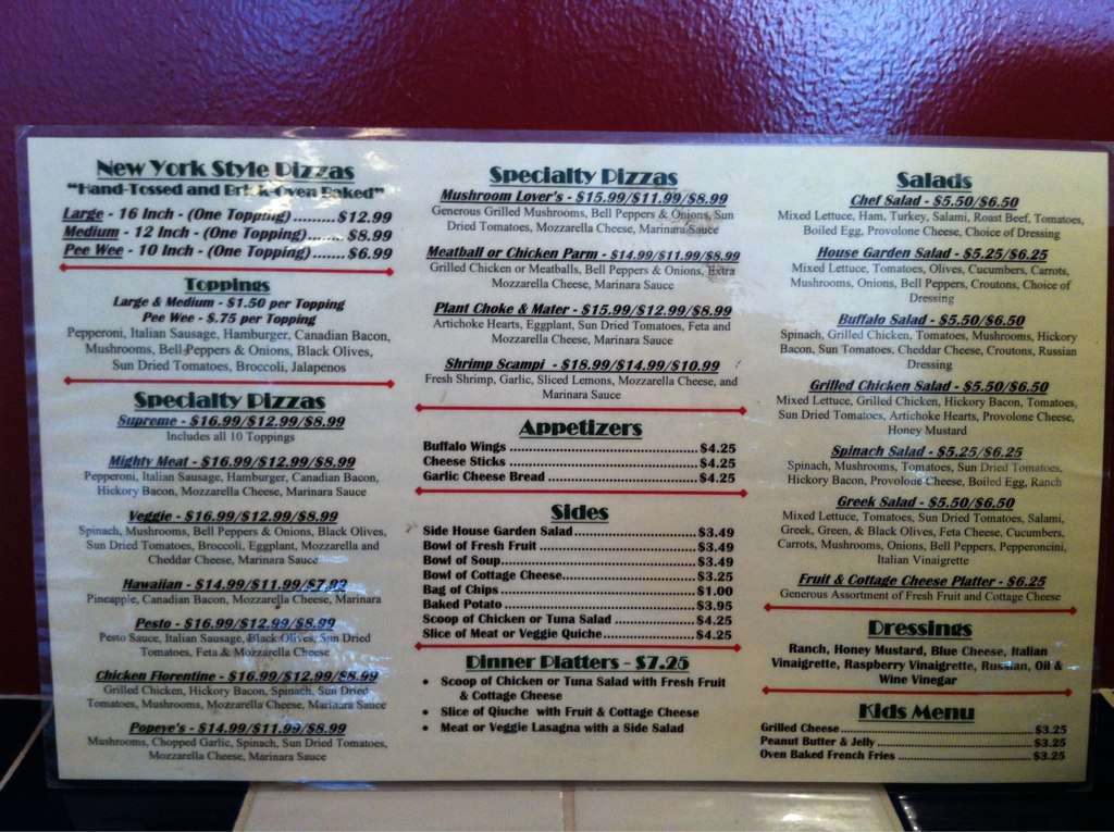 Menu at Reba's Deli and Pizzeria, La Grange, 539 E Colorado St