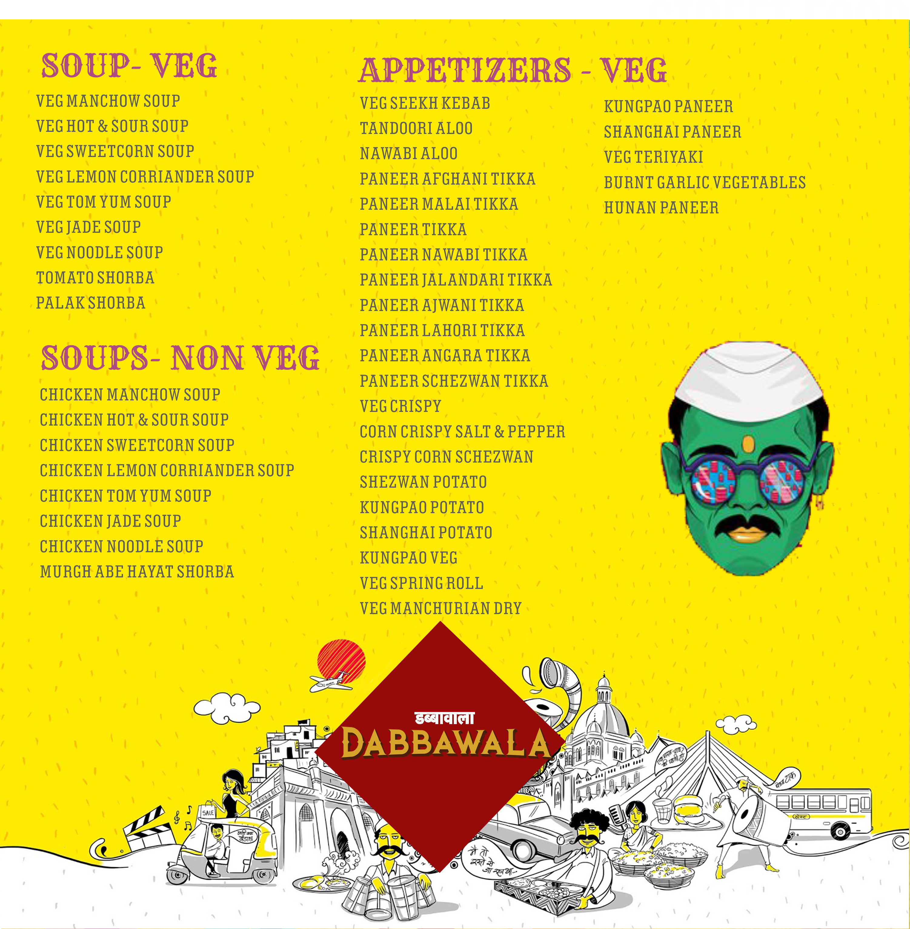 Menu of Dabbawala, Goregaon West, Mumbai