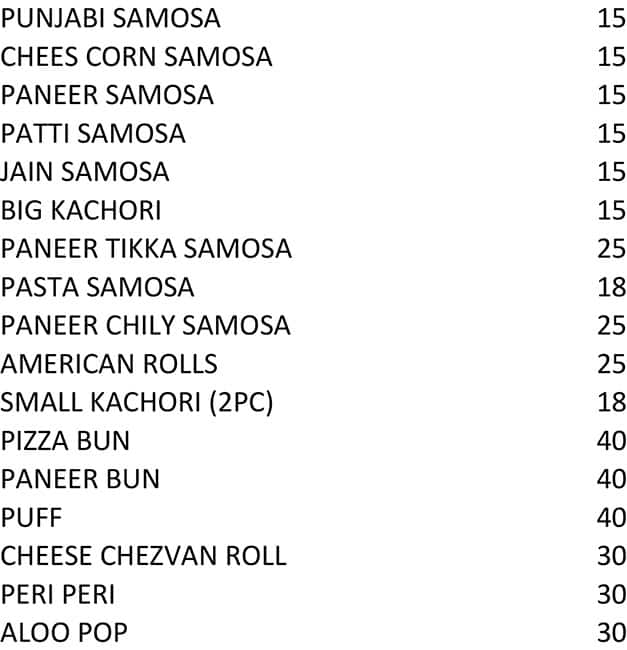Menu of A1 Samosa, Sion, Mumbai