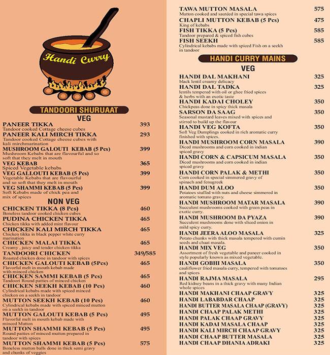 Menu of Handi Curry Co., Mathura Road, New Delhi