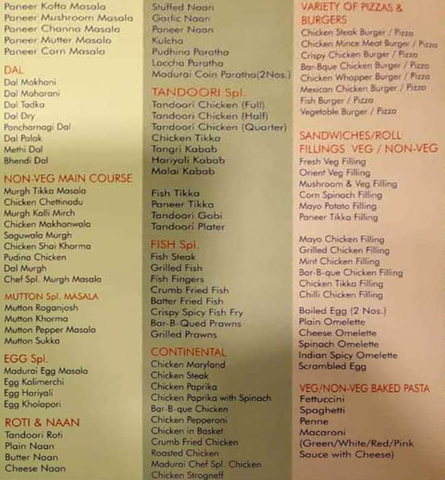 Menu at Madurai Restaurant, Bengaluru, 425