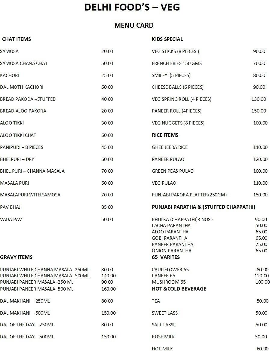 Menu at Delhi Food's, Madurai, 32