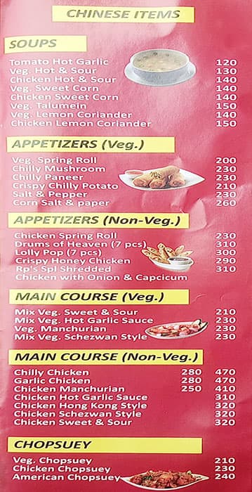 Menu of RP's Restaurant, Malviya Nagar, New Delhi
